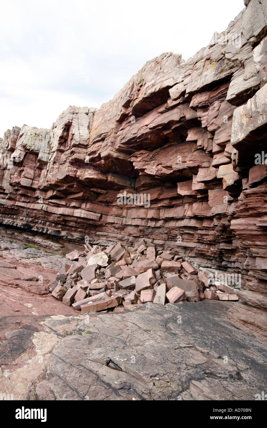 Layers of Torridonian sandstone with rock fall Stoer Bay Sutherland ...