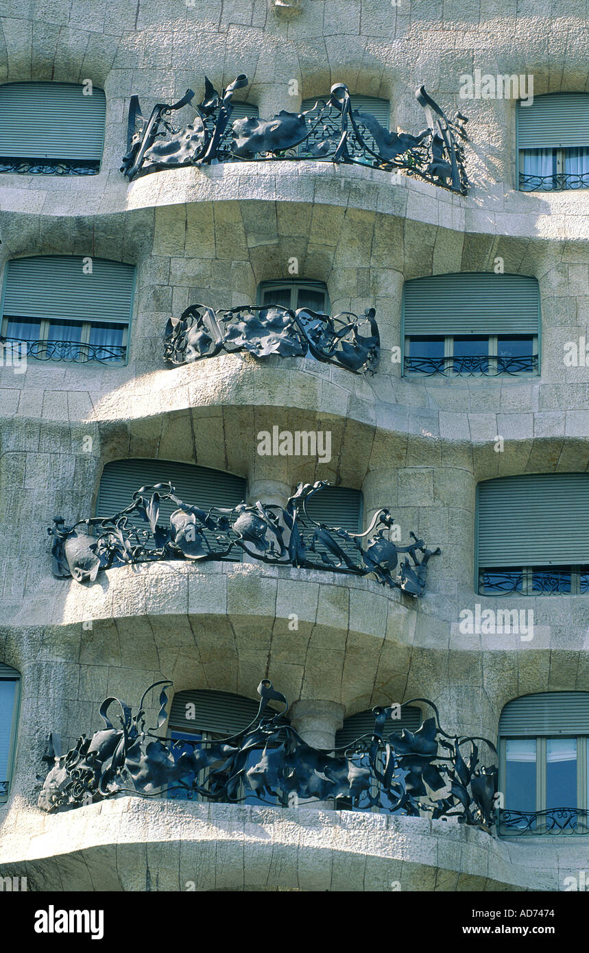 SPAIN CATALUNA BARCELONA LA PEDRERA CASA MILA BUILT BY GAUDI BALCONIES ...