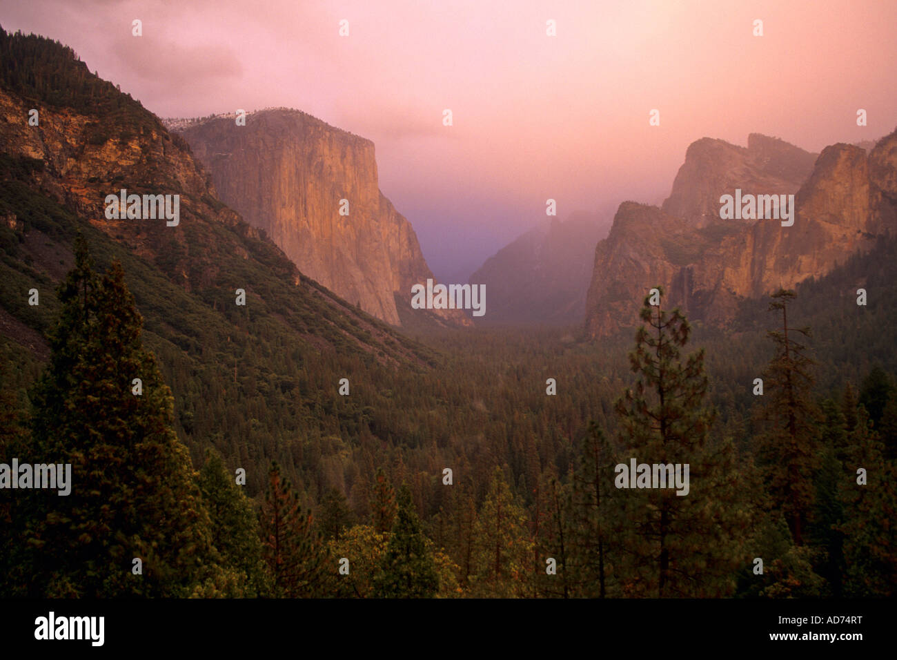 Stormy sunset during November rain from Tunnel View Yosemite Valley ...