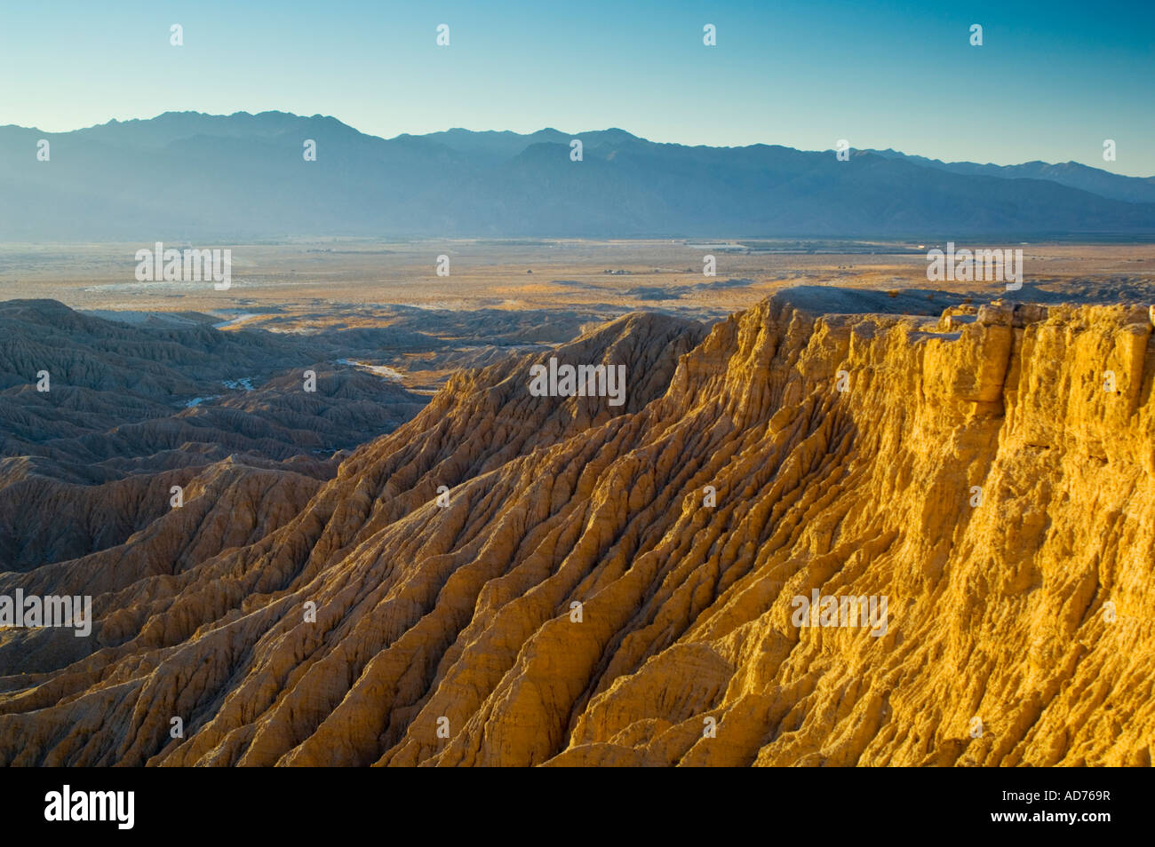 Sunset light over eroded hills at the Borrego Badlands from Fonts Point ...
