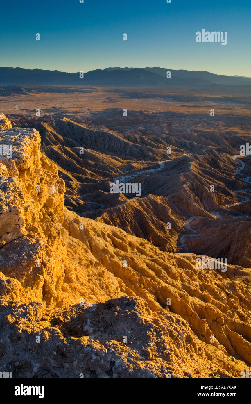 Sunset light over eroded hills at the Borrego Badlands from Fonts Point ...