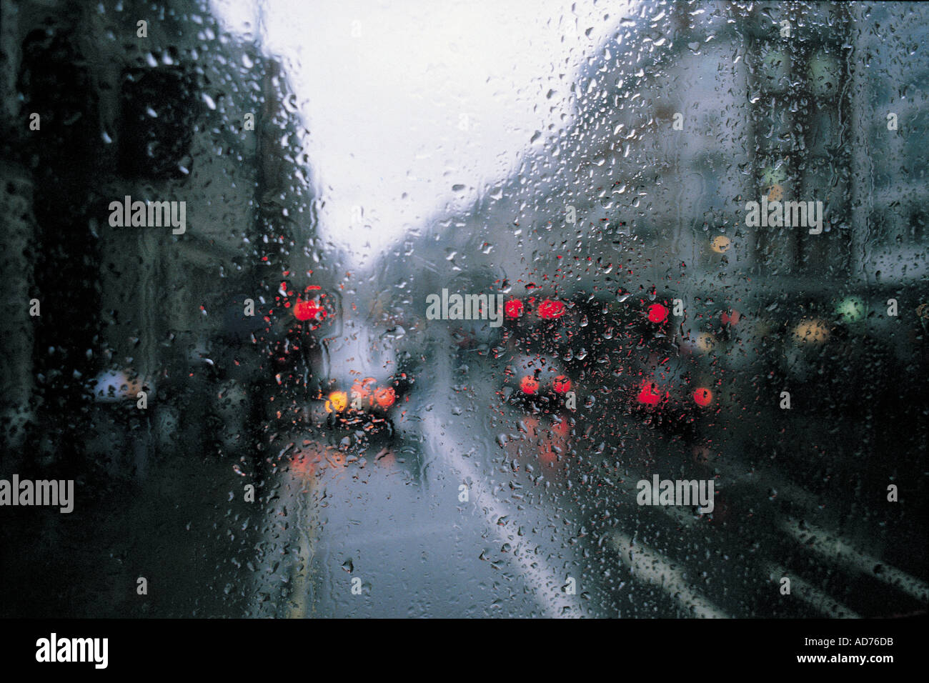 UK London rainy bus front window Stock Photo - Alamy