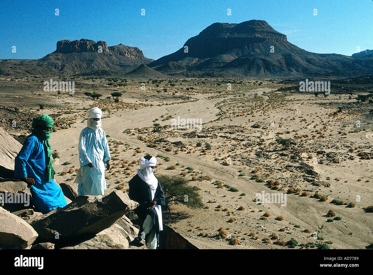ALGERIA SAHARA HOGGAR IN THE ATAKOR MOUNTAINS THREE TUAREGS ...
