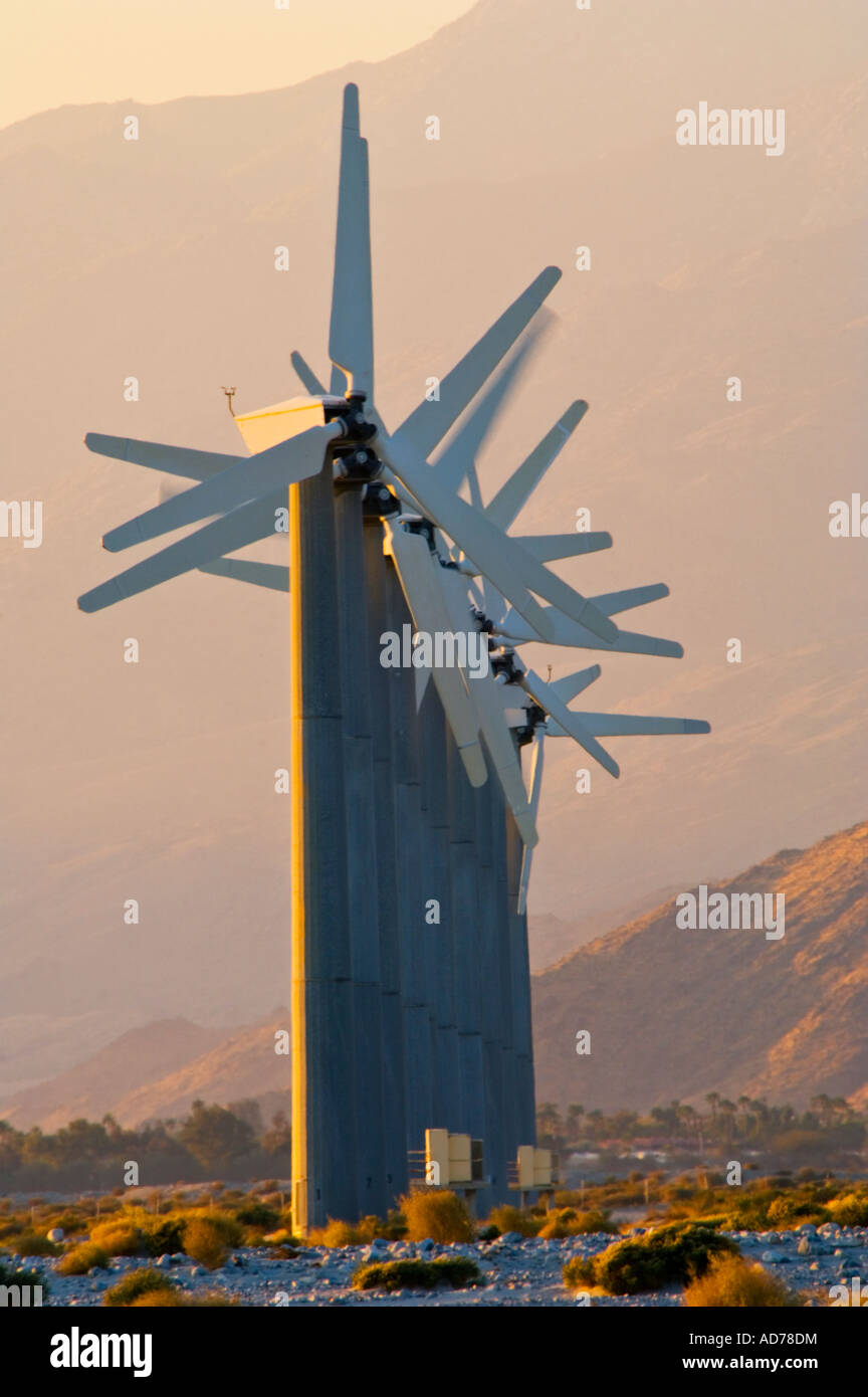 Array of Clean Energy Power generating windmills at wind farm at ...