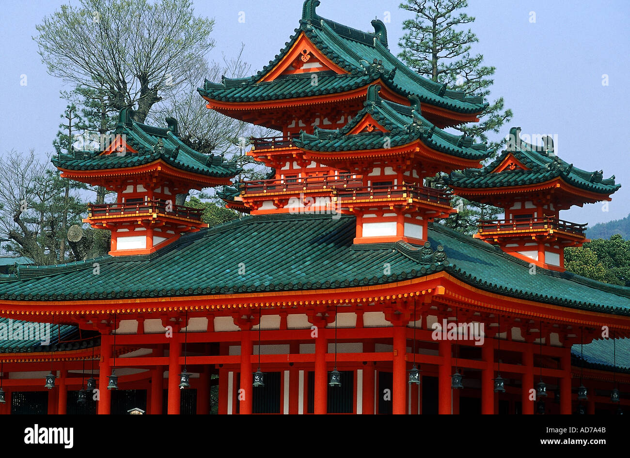 JAPAN KYOTO EIAN SHINTO SHRINE GREEN TILE ROOFS Stock Photo - Alamy