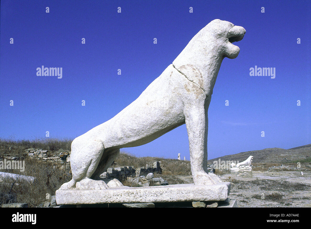 GREECE CYCLADES DELOS ISLAND CLOSE TO MYKONOS ANTIQUE STATUE OF A LION ...