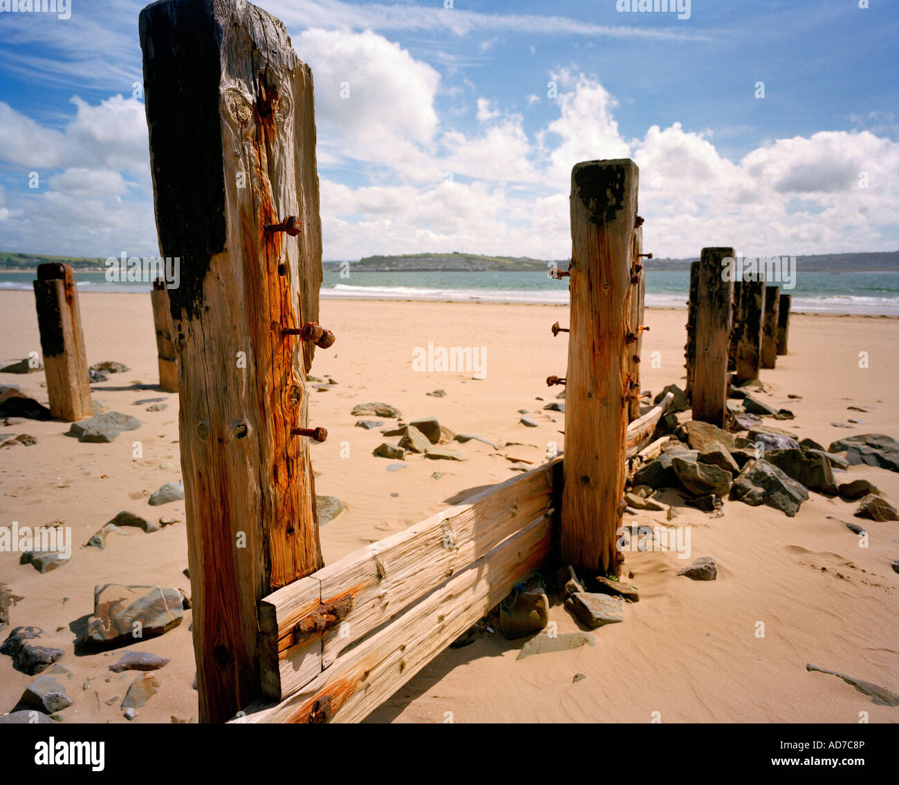 Sea groynes at Crow Point on the the Taw Estuary, Barnstaple, North ...
