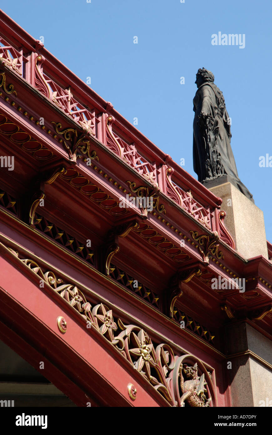 Holborn Viaduct bridge and statue viewed from below London England ...
