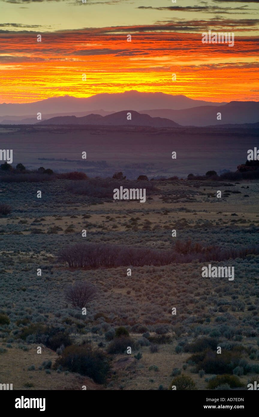 Sunset light over high desert plateau along the Kolob Terrace near Zion ...