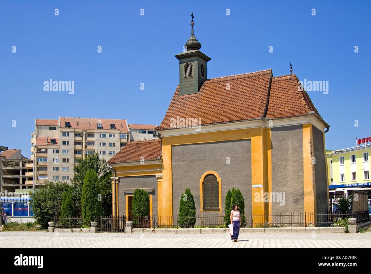Sibiu, Transylvania, Romania. Capela Crucii (chapel) in front of train ...