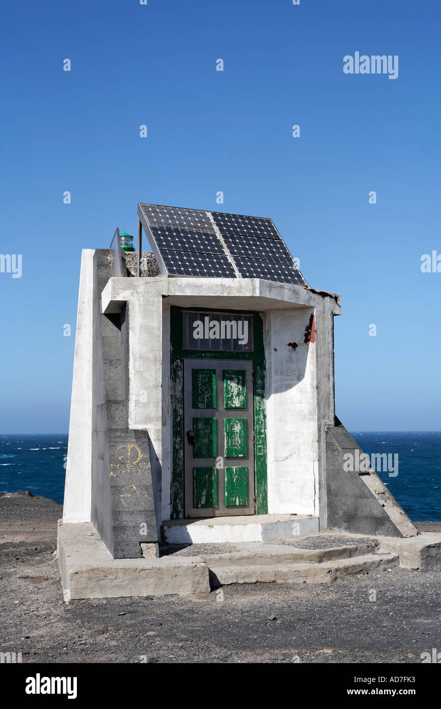 lighthouse Punta Pesebre with solar cells Jandia Fuerteventura Canary ...