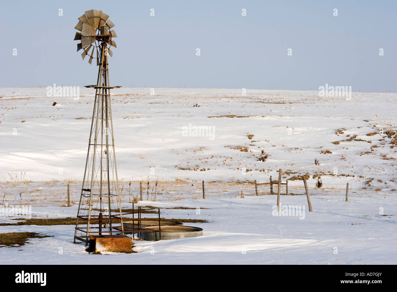 A small windmill and water well in rural central Nebraska, USA Stock ...