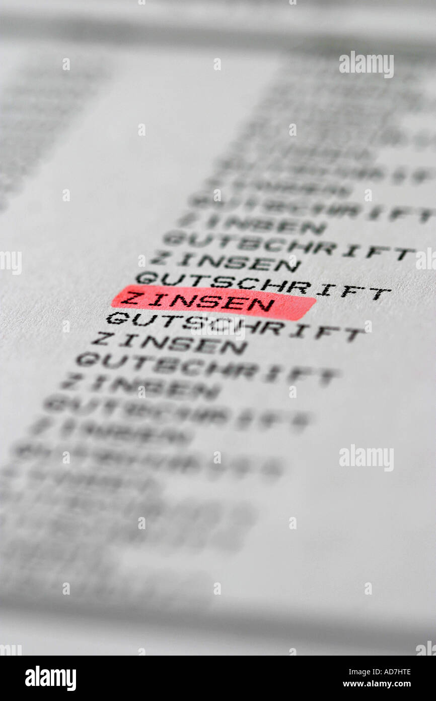 Statement of account with credit memo and interest Stock Photo - Alamy