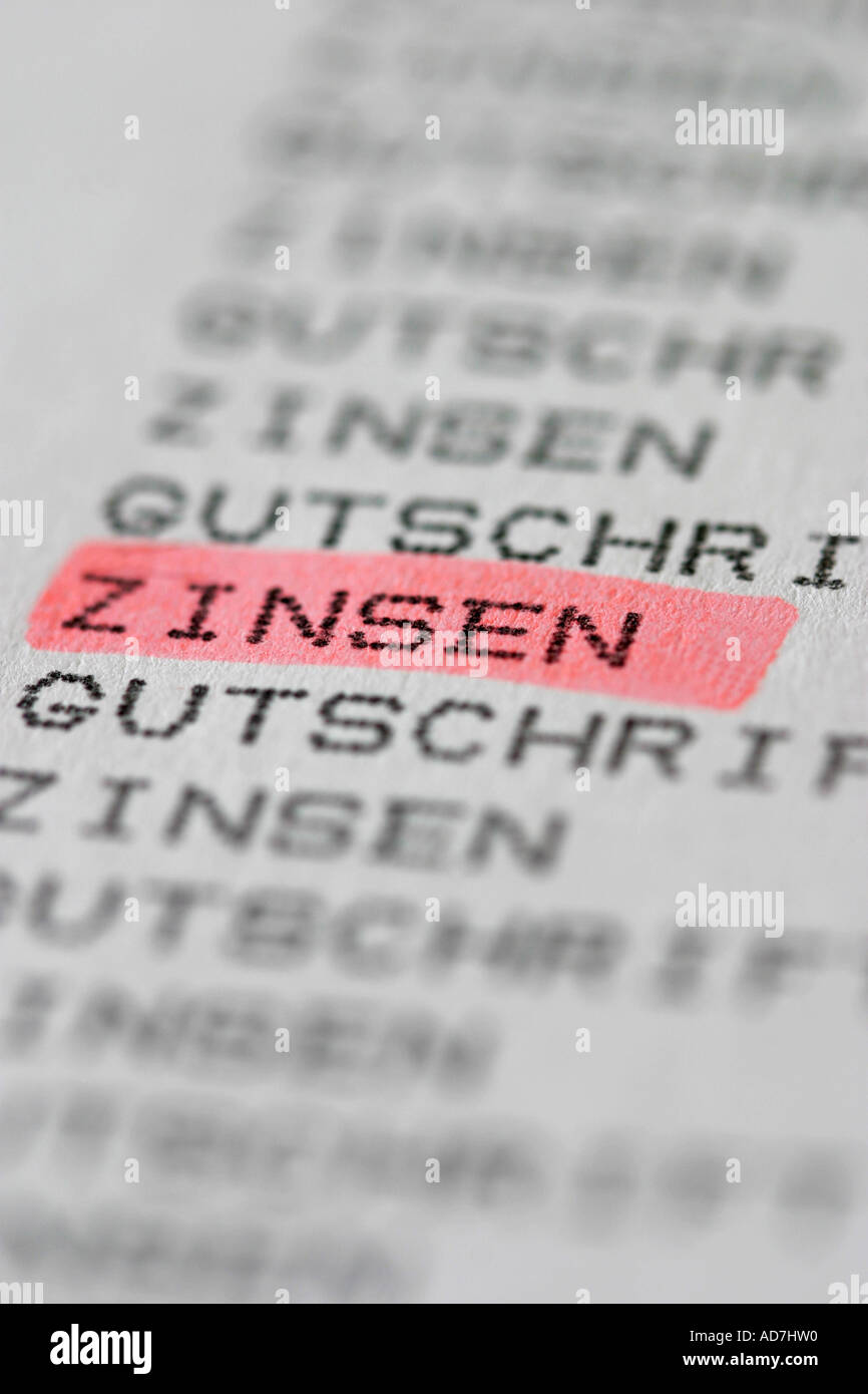Statement of account with credit memo and interest Stock Photo - Alamy