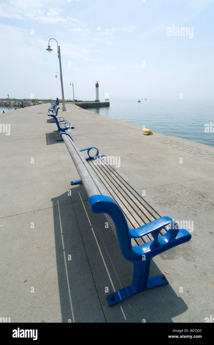 Park benches on pier in harbour at Bronte Oakville Ontario Canada Stock ...