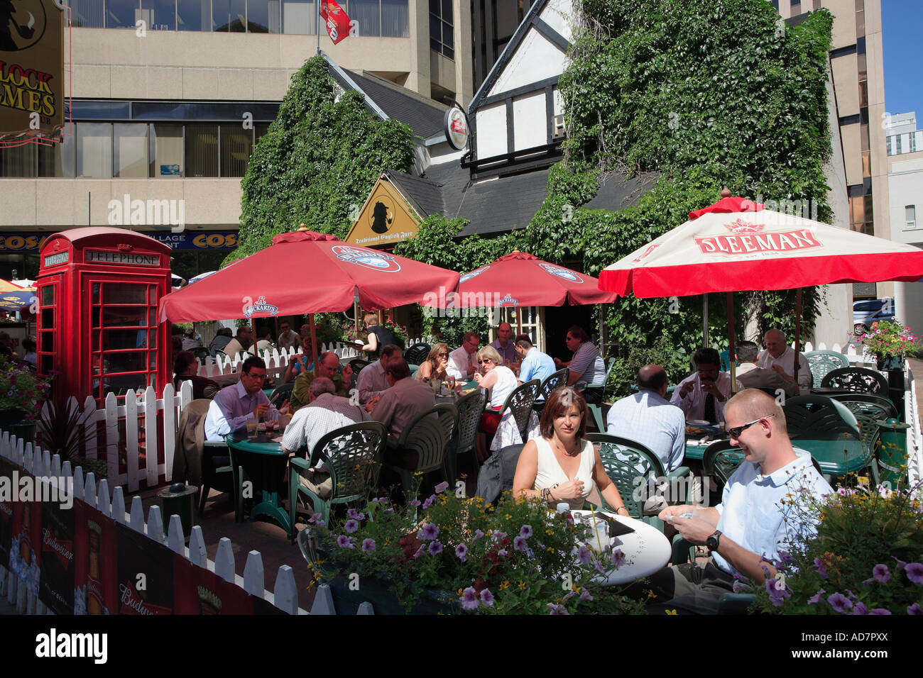 Canada Alberta Edmonton downtown street scene restaurant people Stock ...