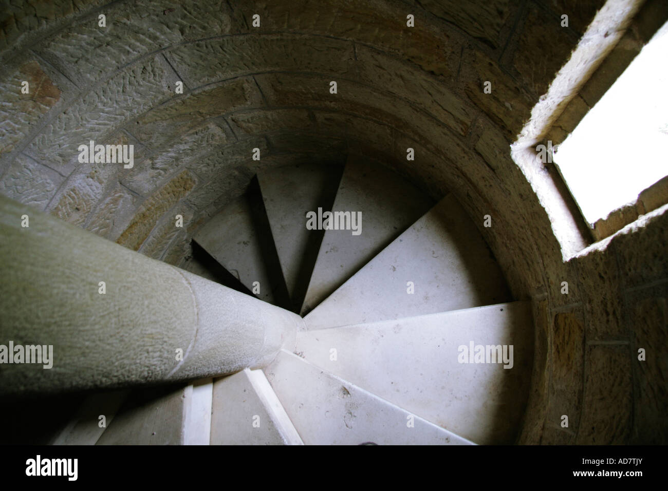 a view down the spiral staircase in the Tour Magdala in Rennes le ...