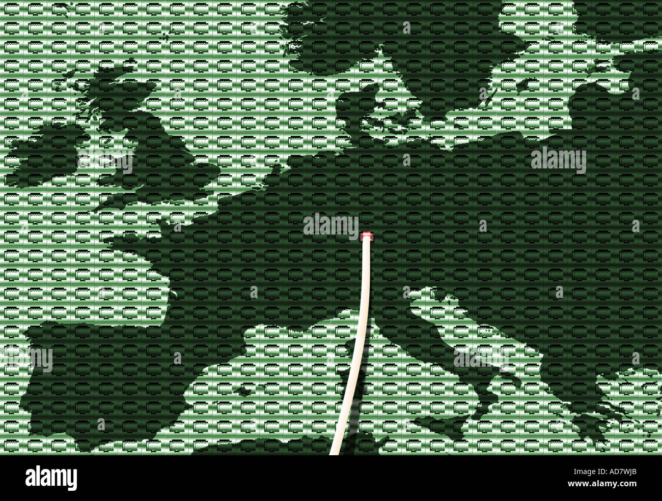 Communications concept with European map with phone jack plugged in ...