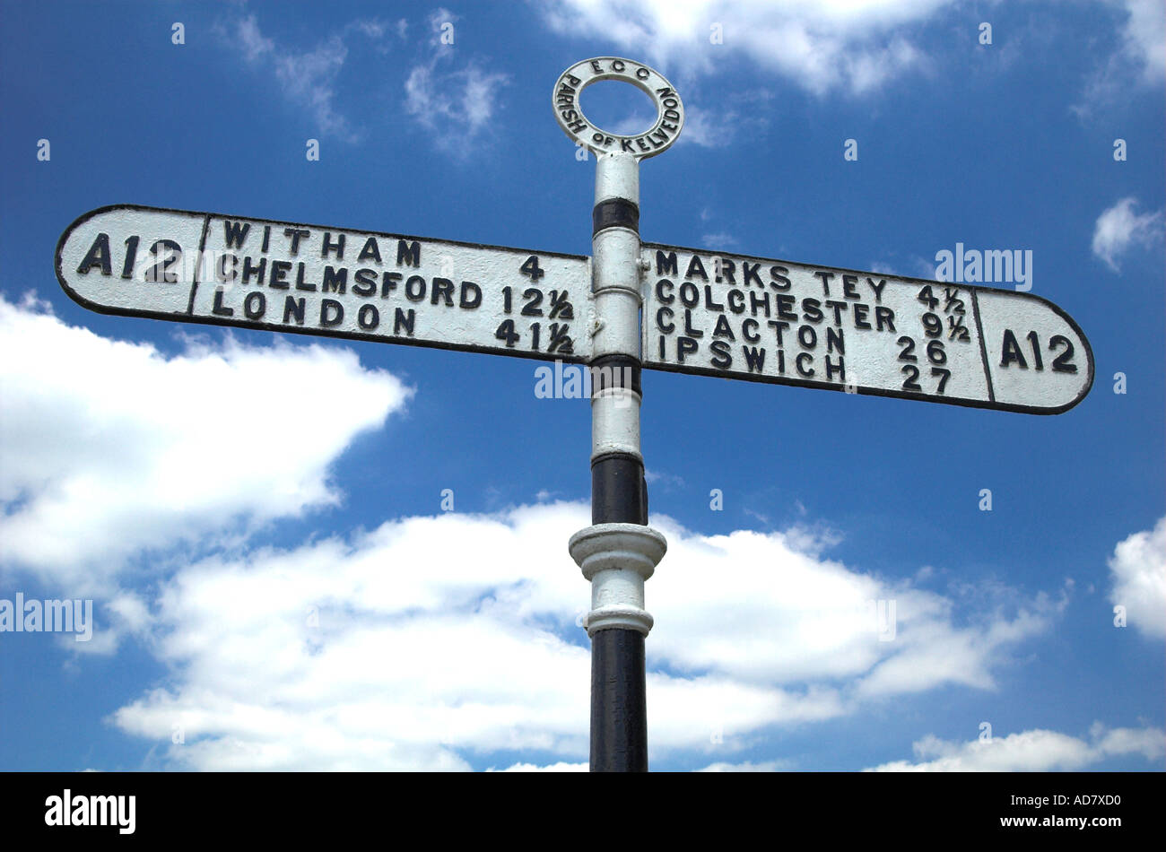 Old style road sign, Kelvedon, Essex Stock Photo - Alamy