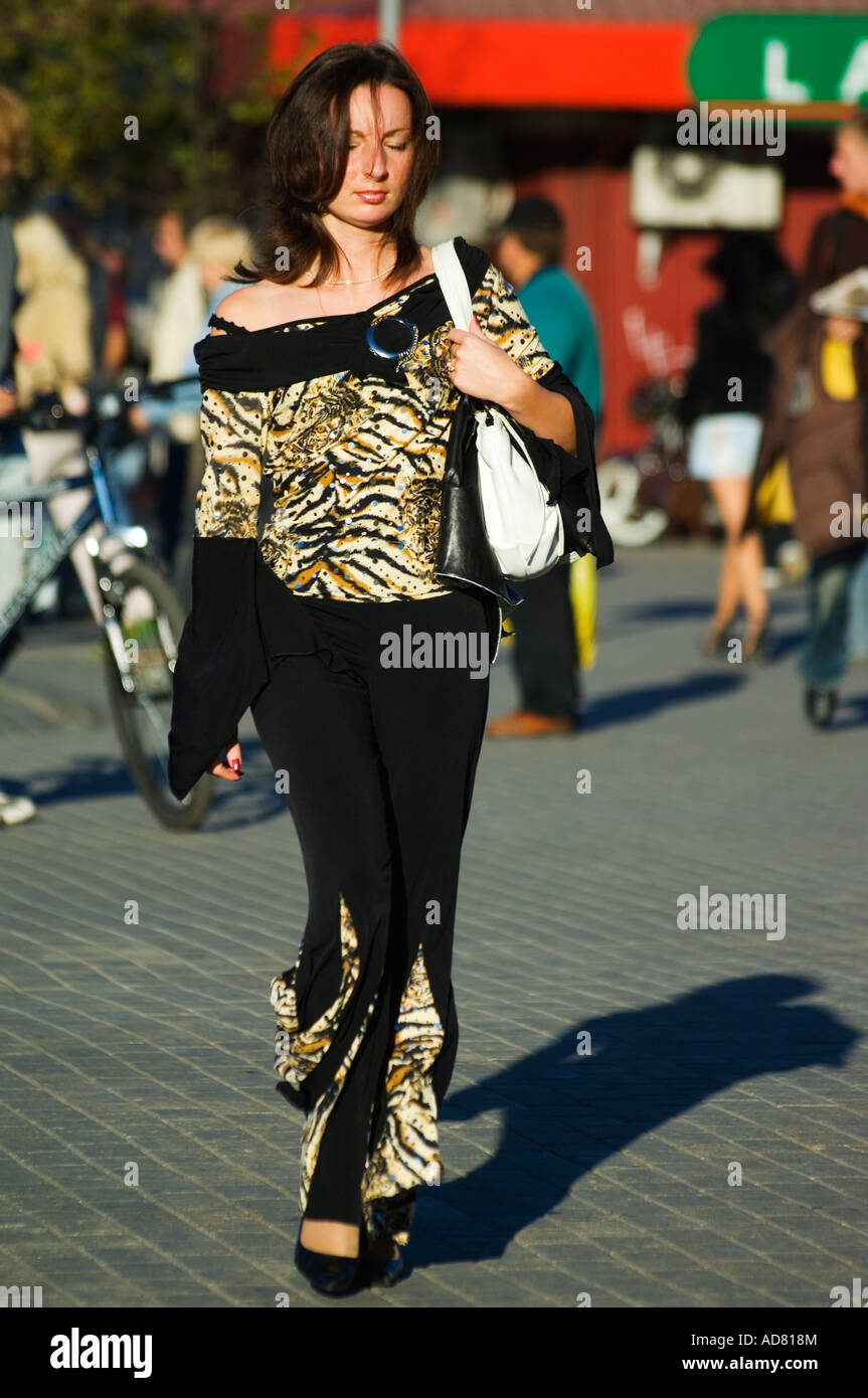 The Baltic States Latvia Riga Capital City Fashionable Woman Walking on ...