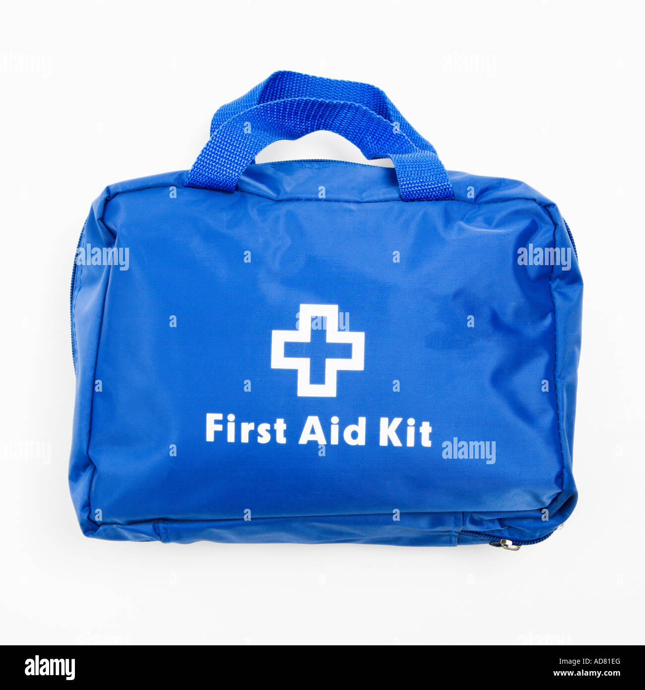 Blue first aid kit on white background Stock Photo - Alamy