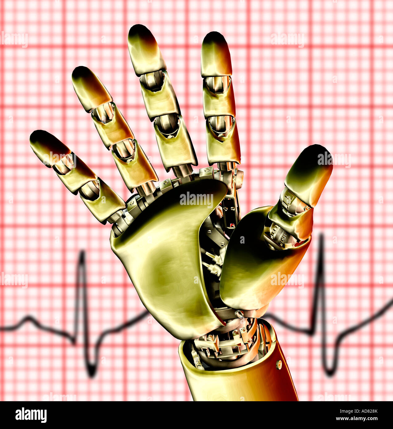 conceptual view of robotic hand and arm of computer generated 3D robot ...