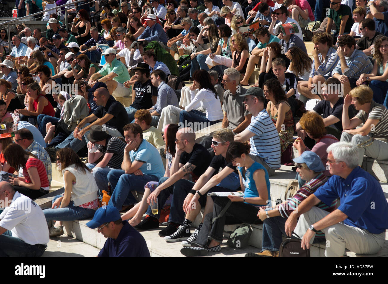 English crowd of people city center Cascade Steps Bristol Harbour ...