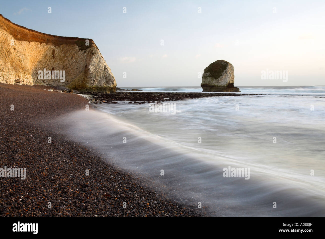 wave washing over pebbles Freshwater Bay Isle of Wight Winter 2007 ...
