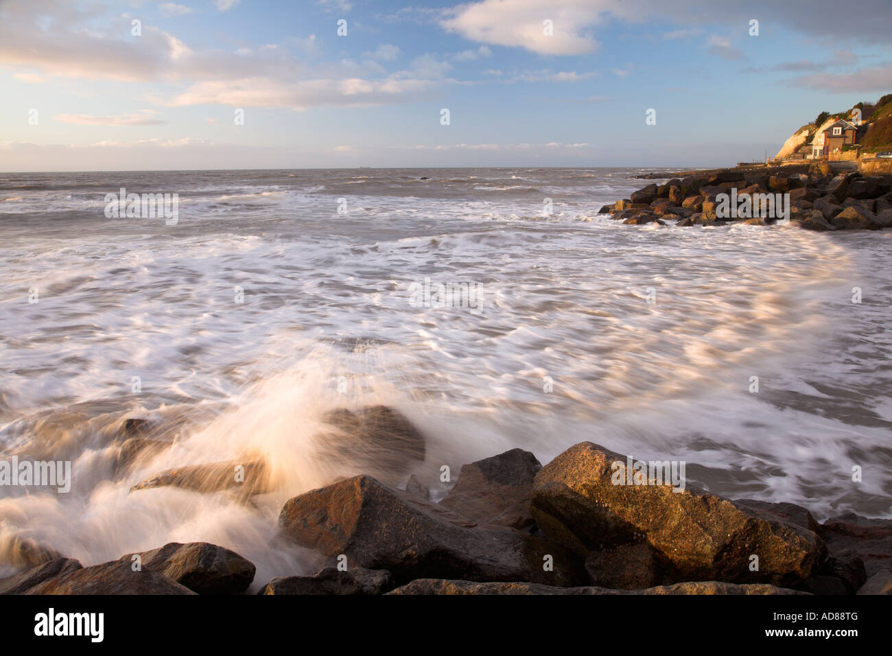 Waves crashing over rocks Monks Bay Ventnor Isle of Wight Winter 2006 ...