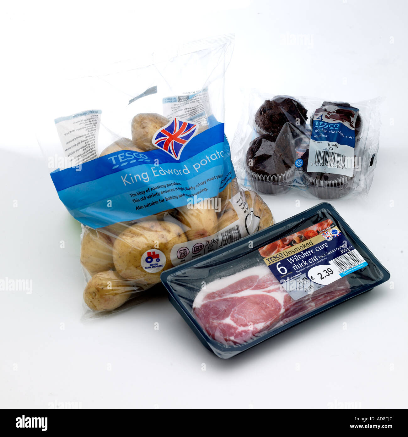 Selection of different types of food packaging cured bacon packet bag ...