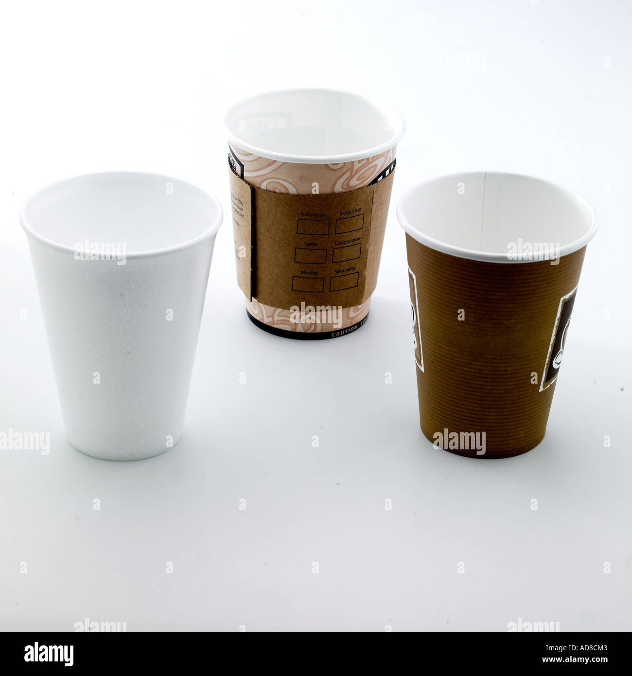 Disposable drink cups, waxed paper, corrugated cardboard sleeve ...