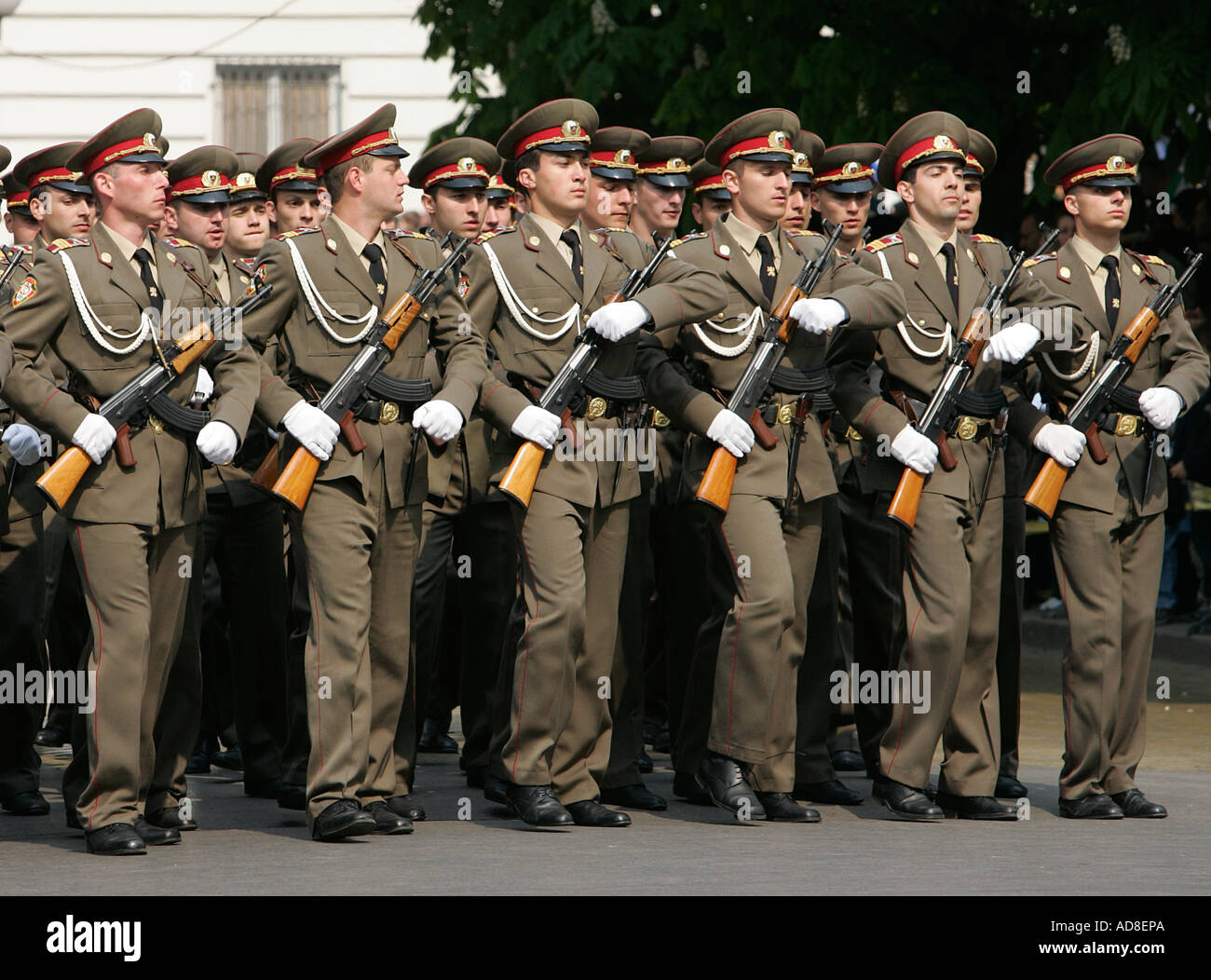 Guardsmen march in step at military parade column Officer Cadets Stock ...