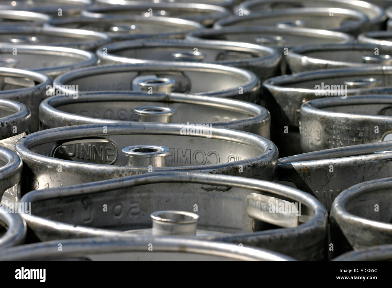 A mass collection of silver metal Guinness beer casks awaits collection ...