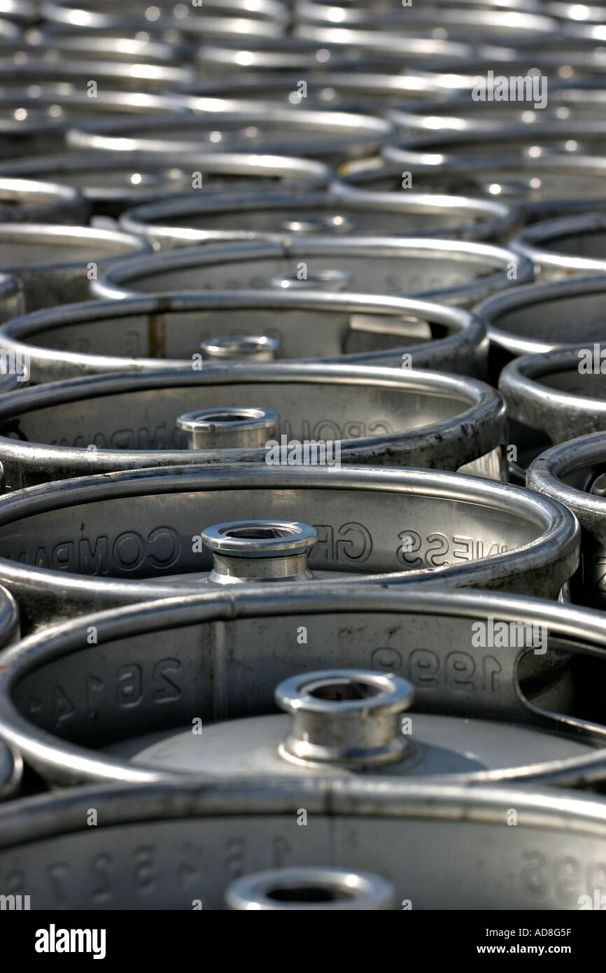 A mass collection of silver metal Guinness beer casks awaits collection ...