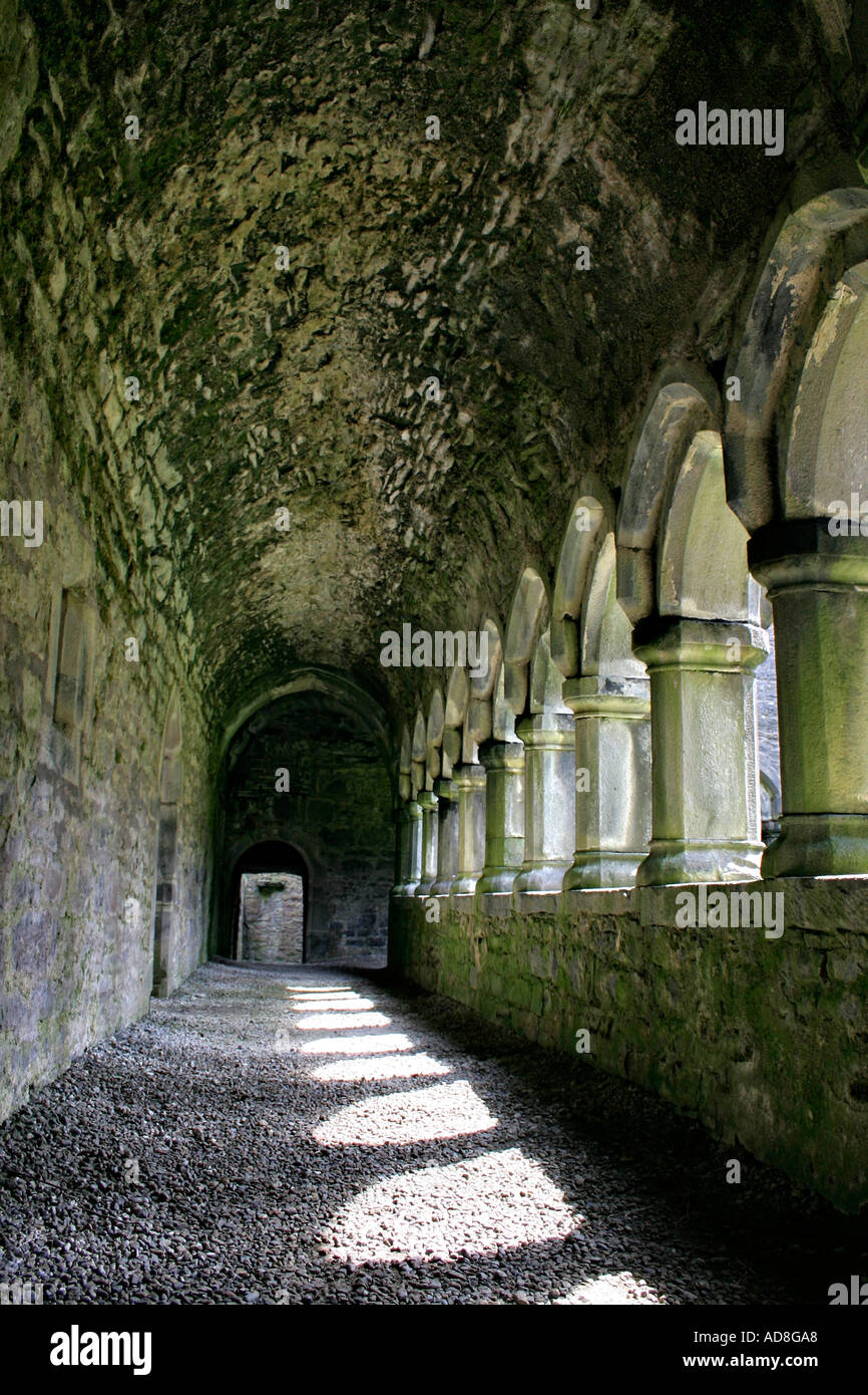 Quiet Cloister The arches and ceiling of an old stone cloister at a ...
