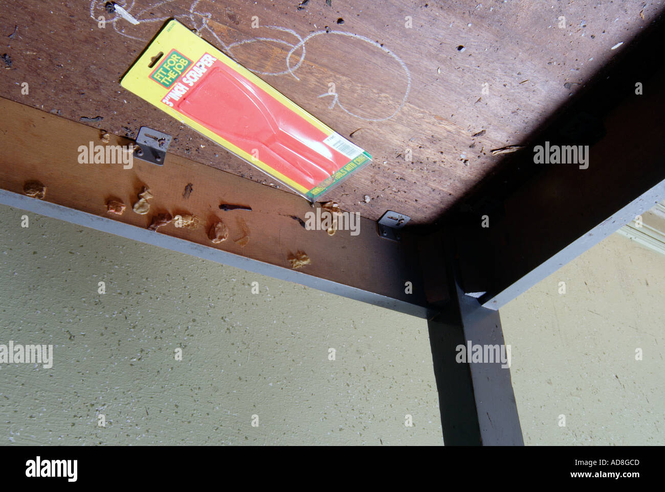 Underneath a typical school table with chewing gum and scraper packet ...