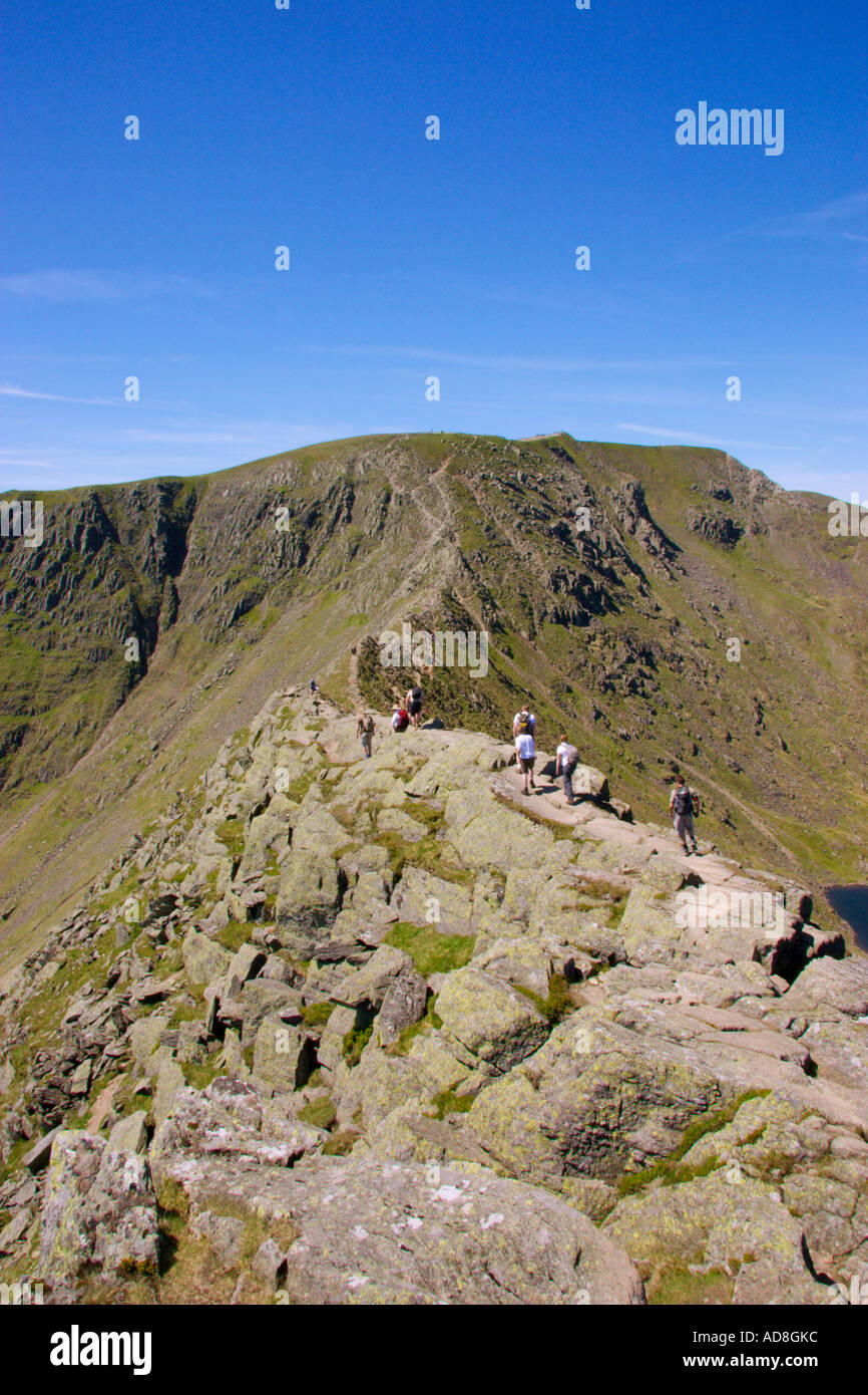 Walkers on Striding Edge Lake District UK Stock Photo - Alamy