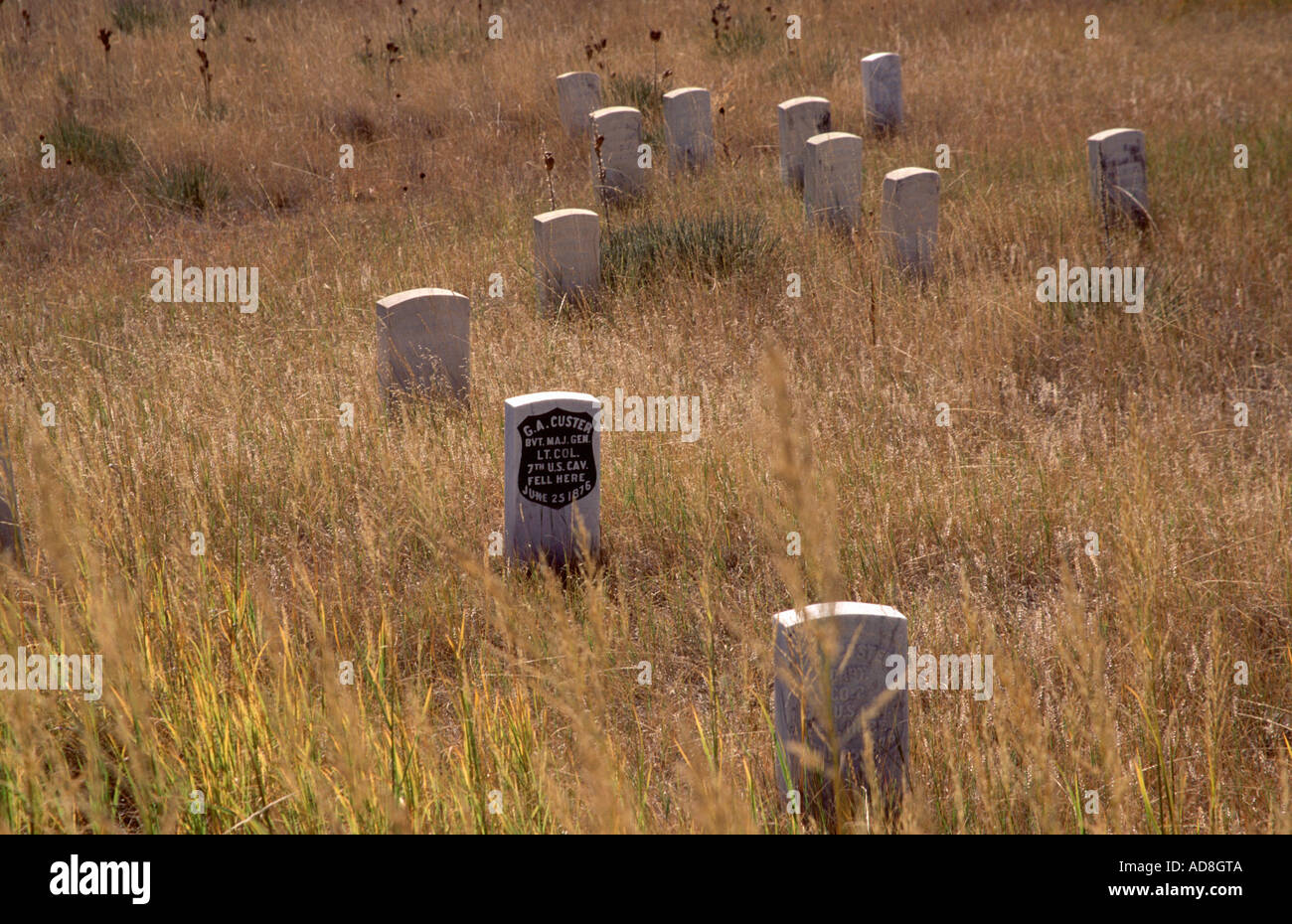 Little Bighorn Big Horn battlefield.George Armstrong Custers memorial ...