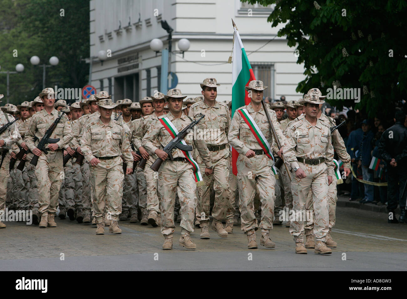 Guardsmen march in step at military parade column Officer Cadets ...