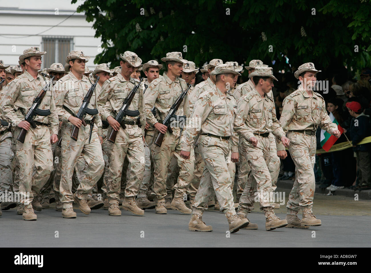 Guardsmen march in step at military parade column Officer Cadets ...