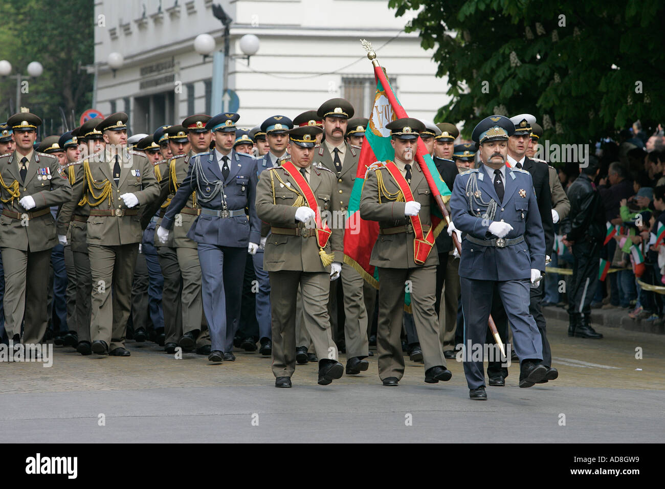 Guardsmen march in step at military parade column Officer Cadets ...