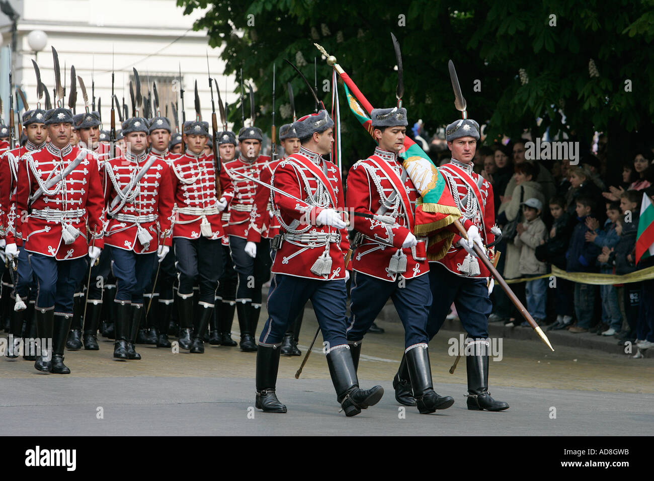 Guardsmen march in step at military parade column Officer Cadets ...