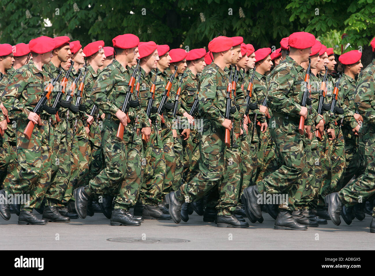 Guardsmen march in step at military parade column Officer Cadets ...