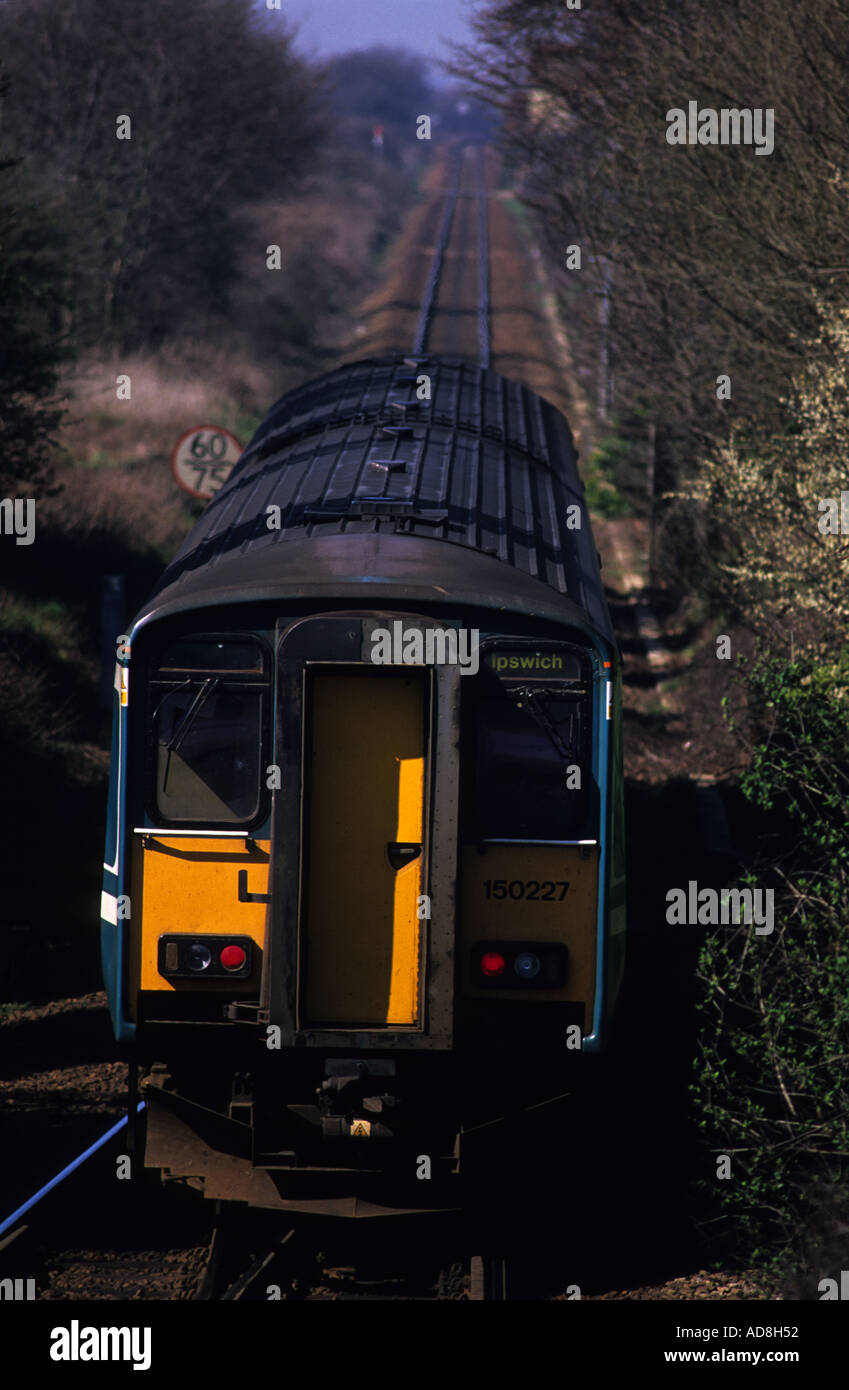 Local passenger train on the Felixstowe to Ipswich branch line, Trimley ...