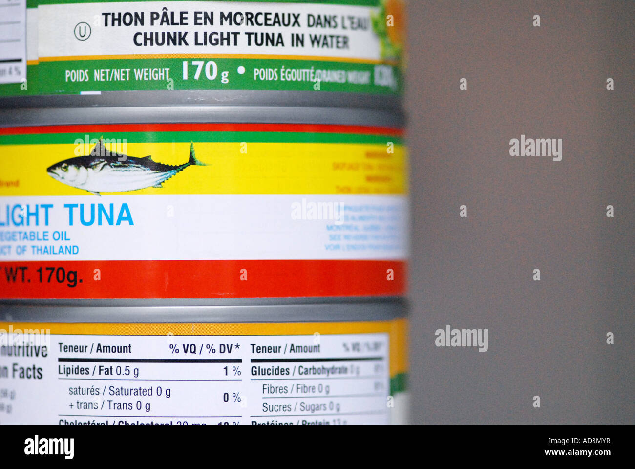 Labels on Tuna fish cans Stock Photo - Alamy