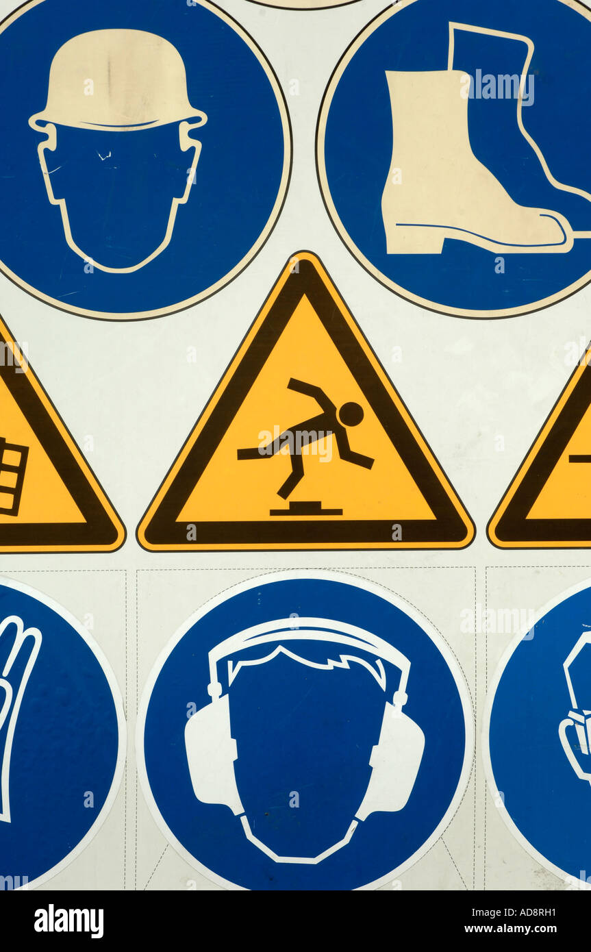 sign with danger symbols at the construction site Stock Photo - Alamy