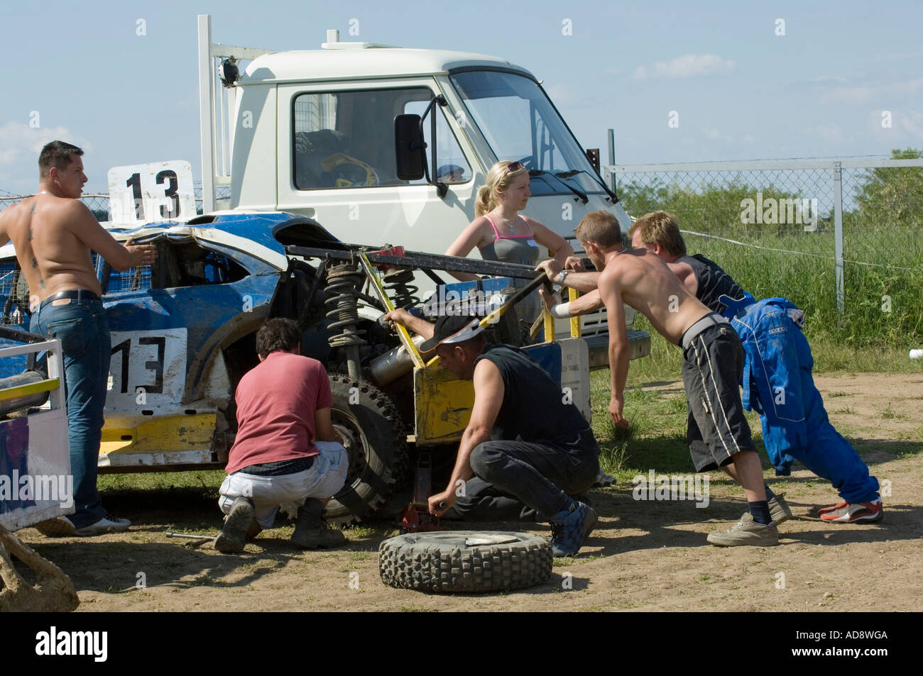 gymkhana car crash race, repair Stock Photo - Alamy