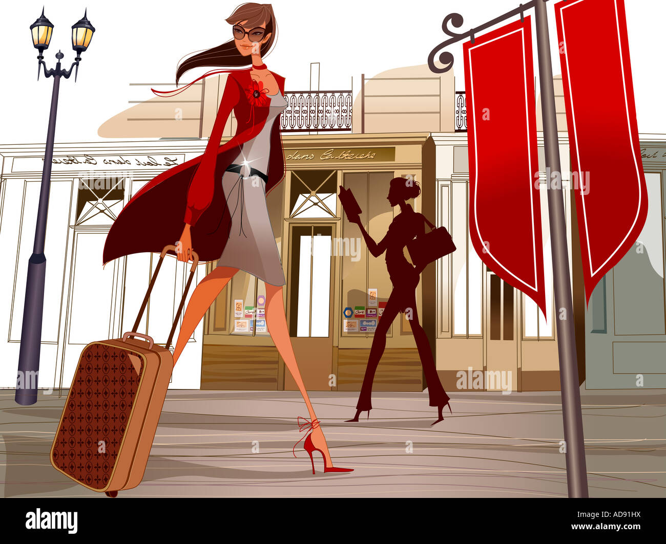 Side profile of a woman pulling her luggage Stock Photo - Alamy