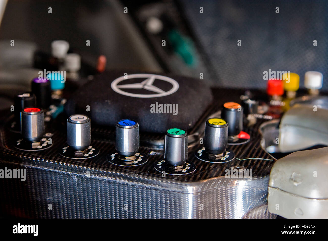 Steering Wheel Detail on McLaren Mercedes Formula One Racing Car Stock ...