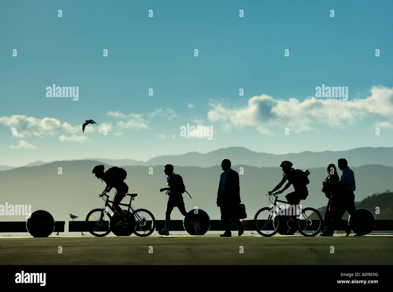 Commuters walk and cycle to work Stock Photo - Alamy